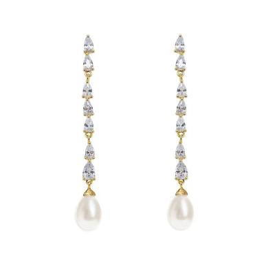 China ECO Friendly Bridal Pearl Drop Earrings 18K Gold Teardrop Bridal Earrings for sale