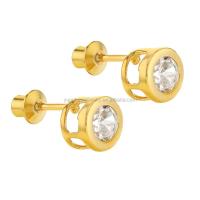 China Handmade 4mm Clear CZ Gold Plated Stud Earrings for Baby Children 925 Silver Jewelry for sale