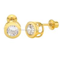 China Handmade 4mm Clear CZ Gold Plated Stud Earrings for Baby Children 925 Silver Jewelry for sale