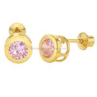 China Handmade 4mm Clear CZ Gold Plated Stud Earrings for Baby Children 925 Silver Jewelry for sale