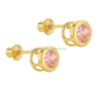 China Handmade 4mm Clear CZ Gold Plated Stud Earrings for Baby Children 925 Silver Jewelry for sale