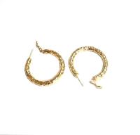 China 18K Yellow Gold Plated Brass Hoop Earring Texture Surface Brass Circle Earrings for sale