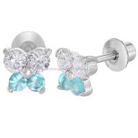 China Butterfly Blue and Clearly CZ Children's Customized Stud Earrings 925 Sterling Silver for sale