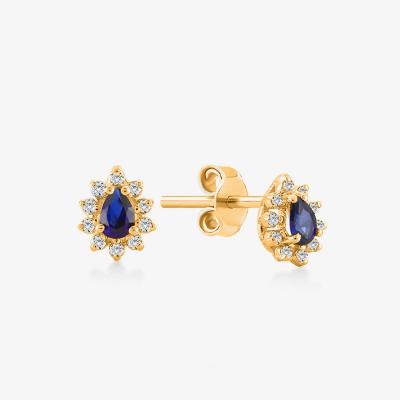China Simply 18K Gold Plated Pear Sapphire and White Cubic Zircon Earrings for Engagement for sale