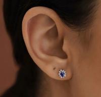 China Simply 18K Gold Plated Pear Sapphire and White Cubic Zircon Earrings for Engagement for sale