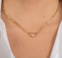 China 18K Gold Plated Large Paper Clip 925 Sterling Silver Oval Chain Necklace with OEM for sale