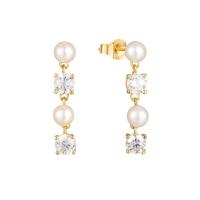 China White CZ Pearl Drop Chain Earrings For Sophisticated Ladies 925 Sterling Silver for sale