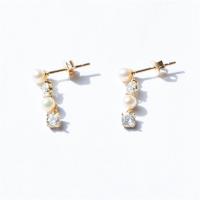 China White CZ Pearl Drop Chain Earrings For Sophisticated Ladies 925 Sterling Silver for sale