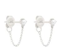 China 925 Sterling Silver Chain Drop Pearl Earrings White Freshwater Pearl Earrings for sale