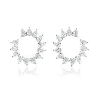China Unique Tear Drop Cut CZ Stud Earrings in Rhodium Plated Half Circle Shape for Women for sale