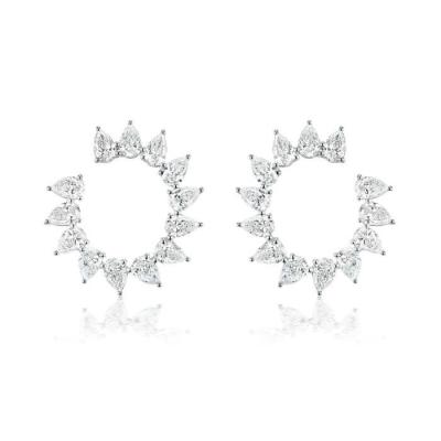 China Unique Tear Drop Cut CZ Stud Earrings in Rhodium Plated Half Circle Shape for Women for sale