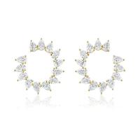 China Unique Tear Drop Cut CZ Stud Earrings in Rhodium Plated Half Circle Shape for Women for sale