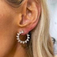 China Unique Tear Drop Cut CZ Stud Earrings in Rhodium Plated Half Circle Shape for Women for sale