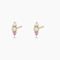 China White Opal And Pink Sapphire CZ Stud Earrings Three Stone Cubic Zirconia Studs for sale