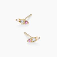 China White Opal And Pink Sapphire CZ Stud Earrings Three Stone Cubic Zirconia Studs for sale