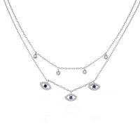 China Double Layer Evil Eye Bezel Set Diamond Necklace Women Bezel Set Pendants for sale