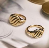 China Customized Logo Gold Plated David Cable Wave Men's Stainless Steel Rings for sale