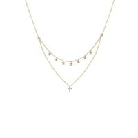 China Two Layer Bezel Set Diamond Cross Pendant Rhodium Gold Plated Chain Necklace for sale