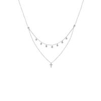 China Two Layer Bezel Set Diamond Cross Pendant Rhodium Gold Plated Chain Necklace for sale