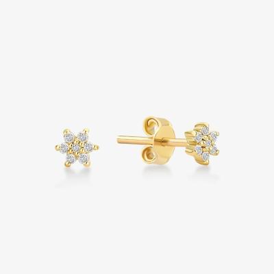 China 925 Sterling Silver Handcrafted 18K Gold Plated Simply White CZ Flower Magnetic Earring for sale