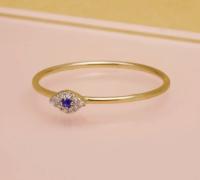 China Classic Style Mini Pave Ring with Diamond Eye and Blue Sapphire in 925 Sterling Silver for sale