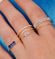 China Classic Style Mini Pave Ring with Diamond Eye and Blue Sapphire in 925 Sterling Silver for sale
