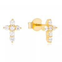 China 18K Gold Plated Micron Pave Cross Stud Earring in 925 Sterling Silver for Girls for sale