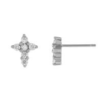 China 18K Gold Plated Micron Pave Cross Stud Earring in 925 Sterling Silver for Girls for sale