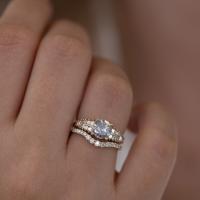 China 925 Sterling Silver Curved Diamond CZ Engagement Ring Stack Wedding Band for sale