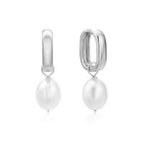 China S925 Silver Thick Squared Hoop Freshwater Pearl Drop Earrings OEM for sale