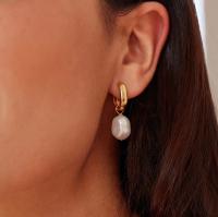 China S925 Silver Thick Squared Hoop Freshwater Pearl Drop Earrings OEM for sale