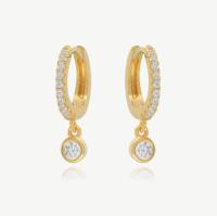 China 18K Gold Plated S925 Silver Tiny Huggies Single Bezel Stone Hoops Earrings for Women for sale