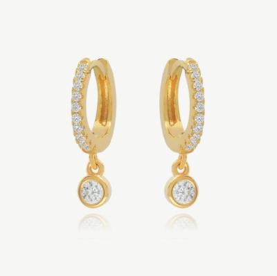 China 18K Gold Plated S925 Silver Tiny Huggies Single Bezel Stone Hoops Earrings for Women for sale