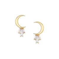China 18K Gold Plated 925 Sterling Silver Baguette Moon Stud Earrings for Women AAA CZ Stone for sale
