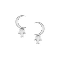 China 18K Gold Plated 925 Sterling Silver Baguette Moon Stud Earrings for Women AAA CZ Stone for sale