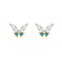 China 18K Gold Marquise Cut Turquoise CZ 925 Sterling Silver Butterfly Stud Earrings for Women for sale