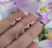 China 18K Gold Marquise Cut Turquoise CZ 925 Sterling Silver Butterfly Stud Earrings for Women for sale