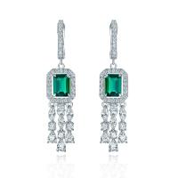 China Real Sterling Silver 925 Green Baguette CZ Diamond Long Hoop Earrings for Unisex Wear for sale
