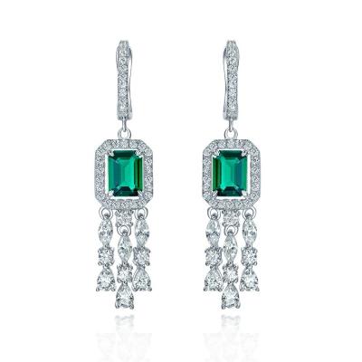China Real Sterling Silver 925 Green Baguette CZ Diamond Long Hoop Earrings for Unisex Wear for sale