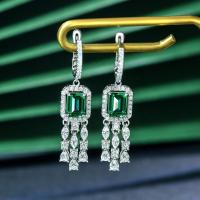 China Real Sterling Silver 925 Green Baguette CZ Diamond Long Hoop Earrings for Unisex Wear for sale