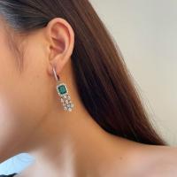 China Real Sterling Silver 925 Green Baguette CZ Diamond Long Hoop Earrings for Unisex Wear for sale