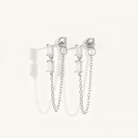China Sales Baguette Cubic Zircon Threader Stud Earring Jewelry 925 Sterling Silver for Women for sale