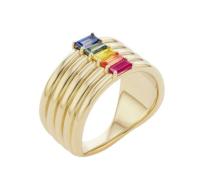 China 18K Gold Plated Rainbow Baguette Cut CZ Multi Fashion 925 Sterling Silver Women Rings for sale