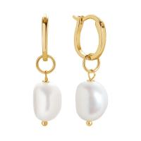 China 925 Sterling Silver 18K Gold Plated Freshwater Pearl Hoop Earrings For Women Trendy Style for sale