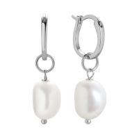 China 925 Sterling Silver 18K Gold Plated Freshwater Pearl Hoop Earrings For Women Trendy Style for sale