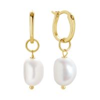 China 925 Sterling Silver 18K Gold Plated Freshwater Pearl Hoop Earrings For Women Trendy Style for sale