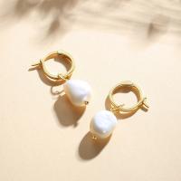 China 925 Sterling Silver 18K Gold Plated Freshwater Pearl Hoop Earrings For Women Trendy Style for sale
