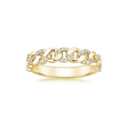 China Micron Pave CZ 18K Gold Plated Stacking Chain Link 925 Sterling Silver Women's Rings for sale