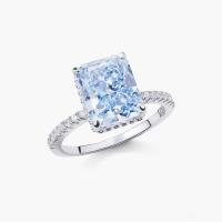China Silver Plated Baguette Blue Diamond 5A Ice Cut CZ Wedding Engagement Ring For Women 925 Sterling Silver for sale