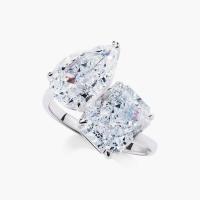China 925 Sterling Silver Two Stone Engagement Ring With Prong Setting And White CZ Stones for sale